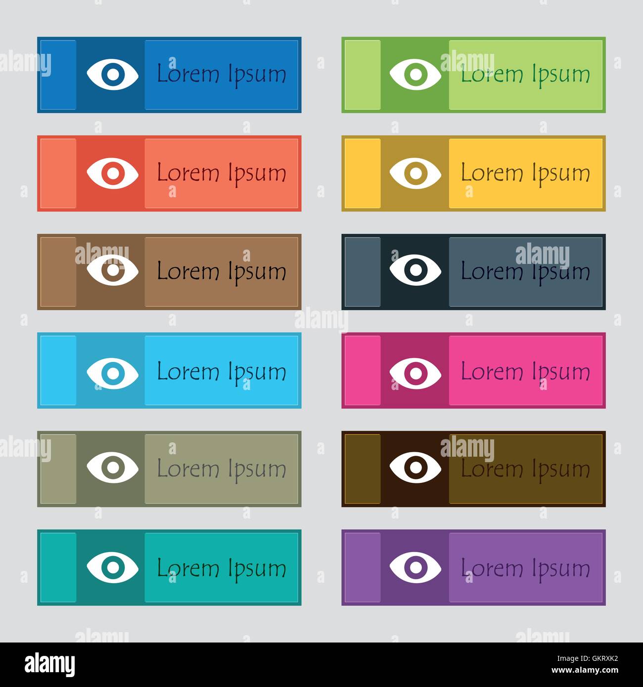 sixth sense, the eye icon sign. Set of twelve rectangular, colorful ...