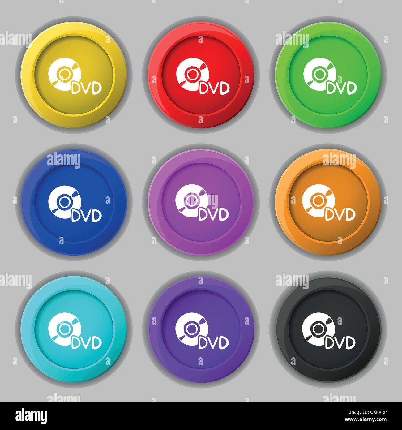 dvd icon sign. symbol on nine round colourful buttons. Vector Stock ...