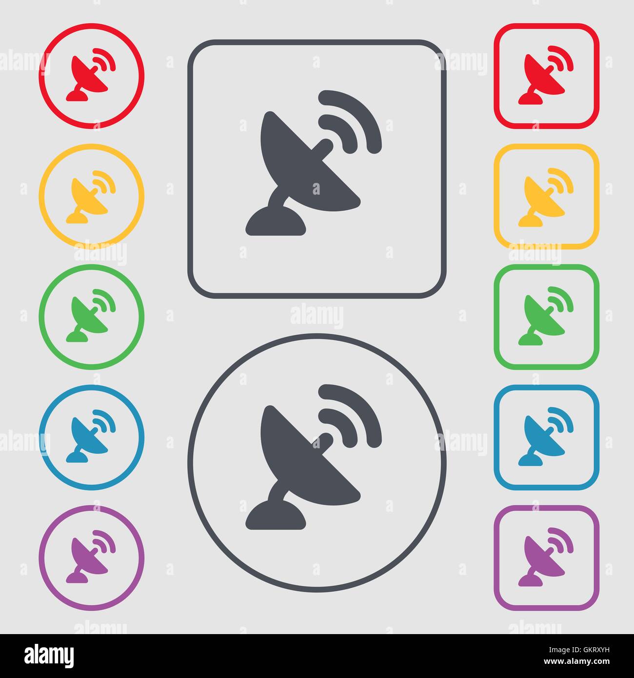 satellite antenna icon sign. symbol on the Round and square buttons ...