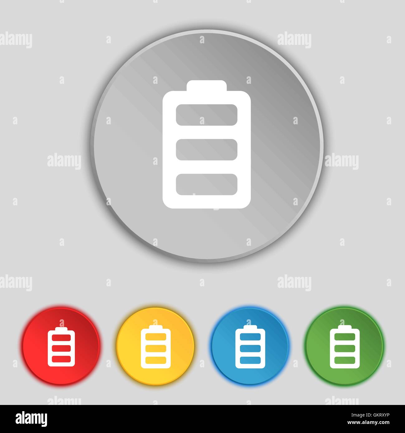 Battery fully charged icon sign. Symbol on five flat buttons. Vector ...