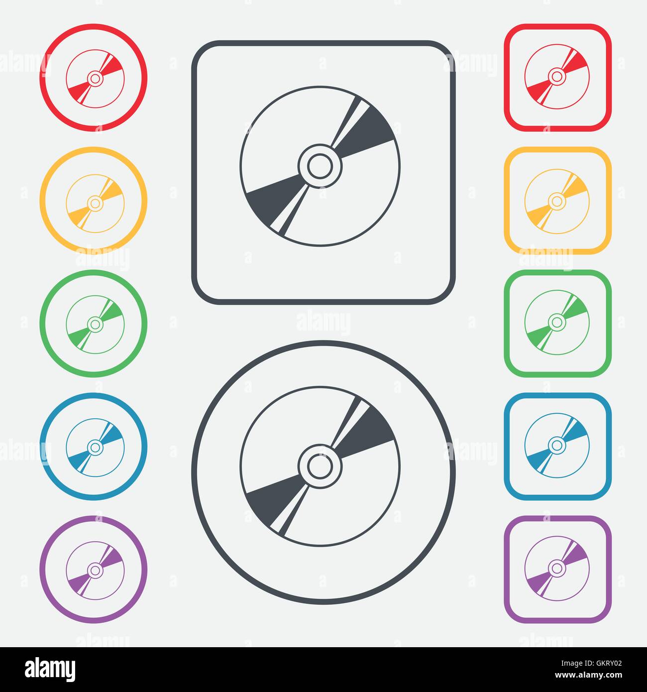 Cd, DVD, compact disk, blue ray icon sign. symbol on the Round and ...