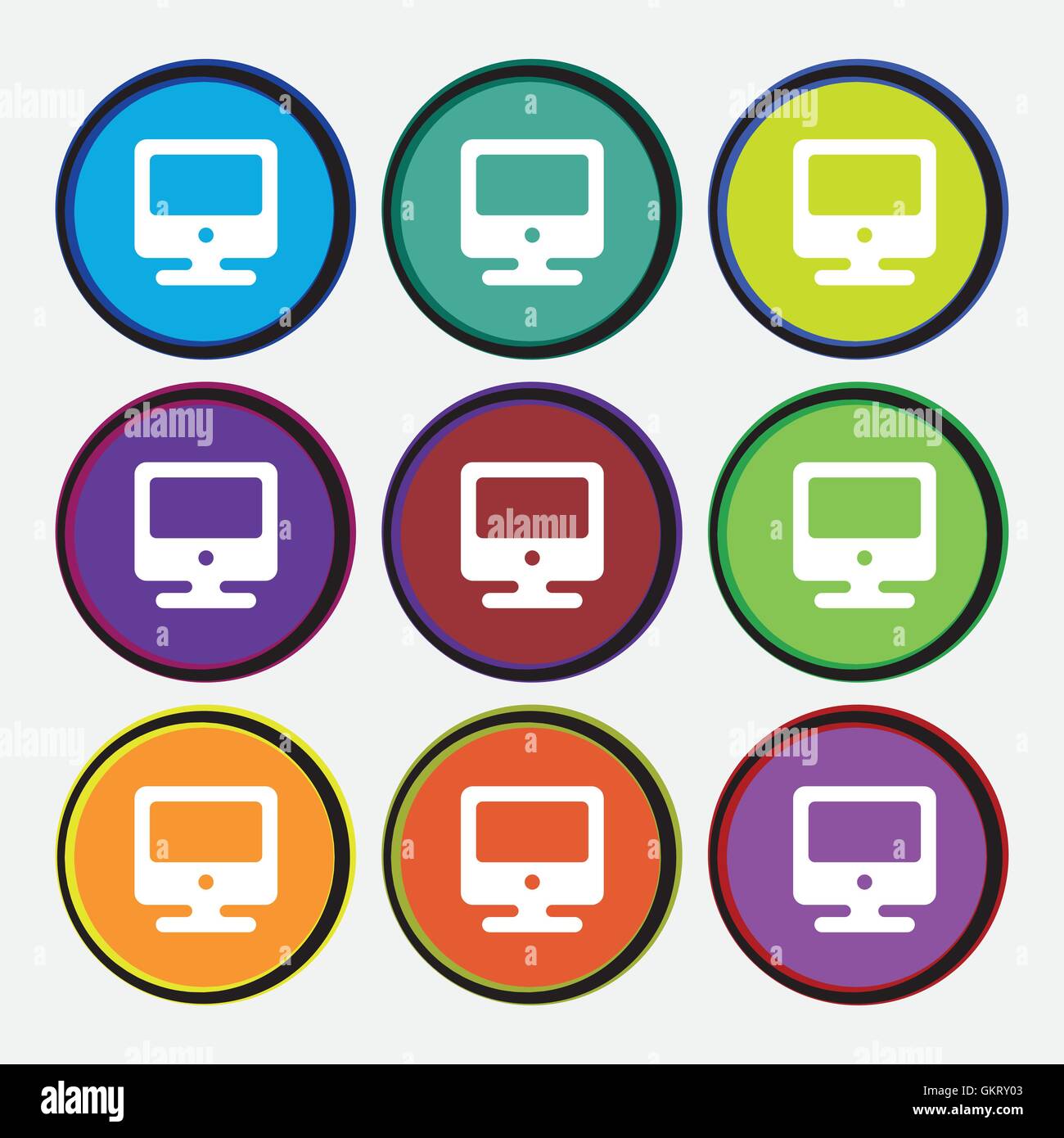 monitor icon sign. Nine multi colored round buttons. Vector Stock ...