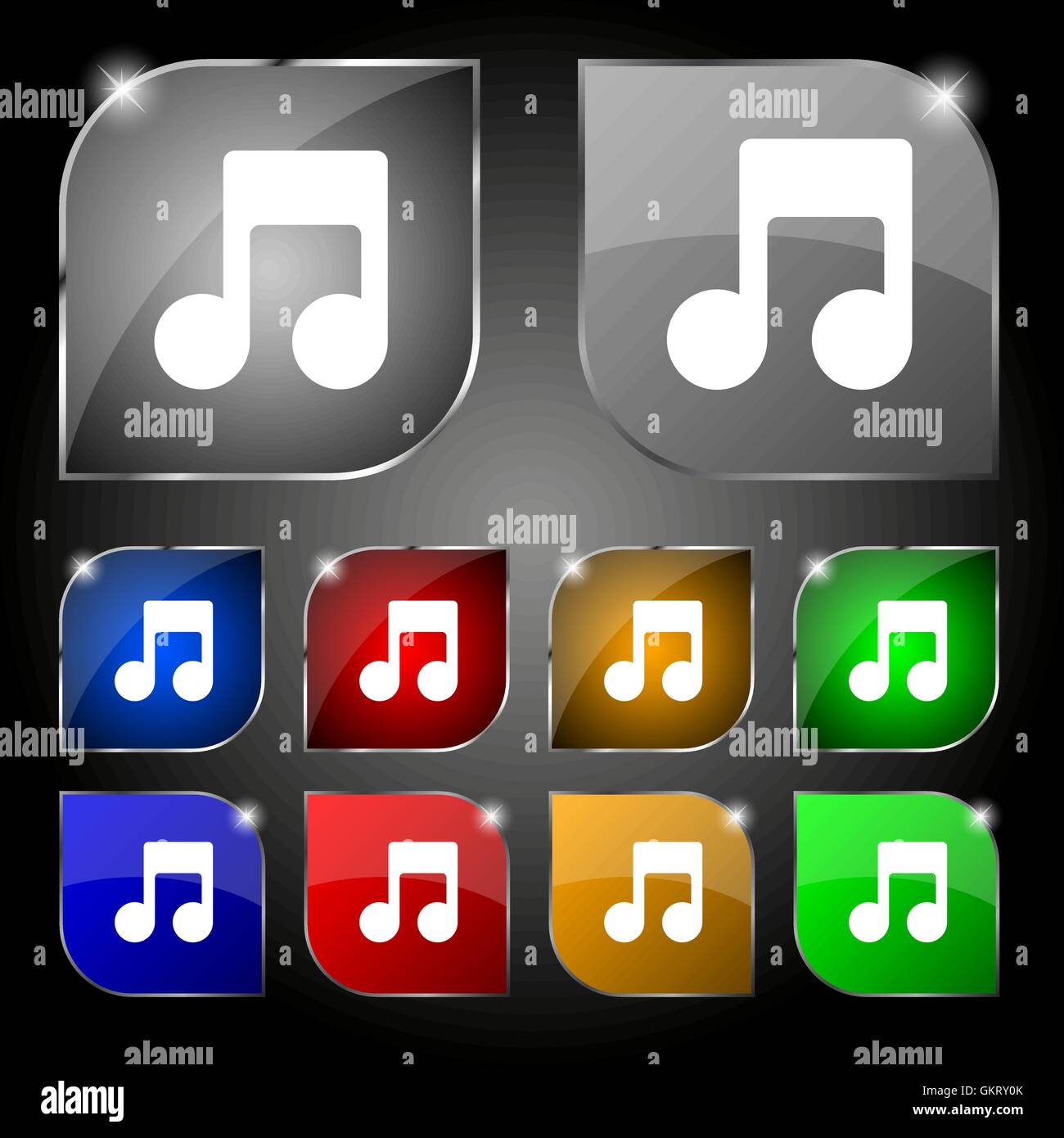 Music note icon sign. Set of ten colorful buttons with glare. Vector ...