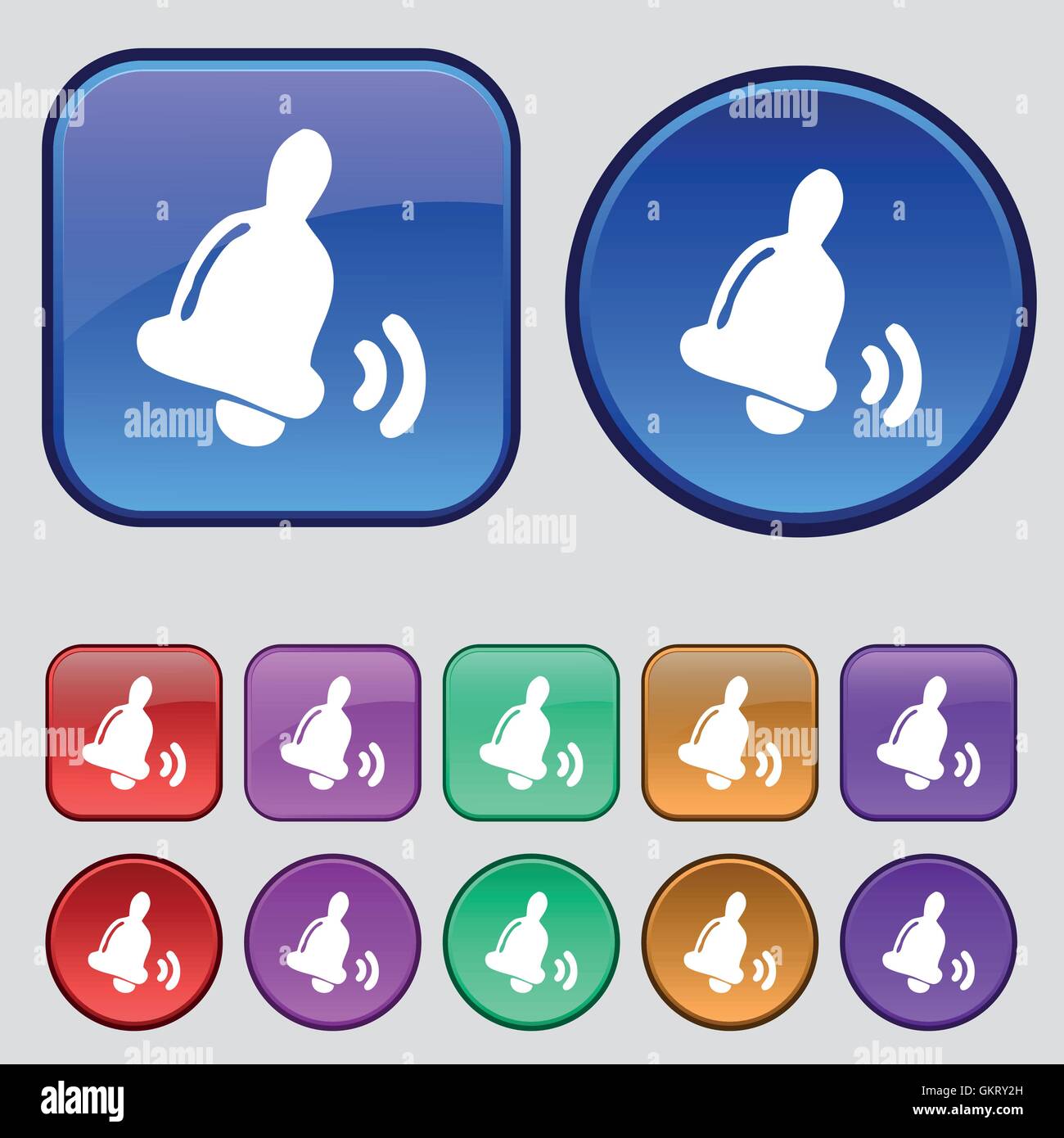 Bell icon sign. A set of twelve vintage buttons for your design. Vector ...