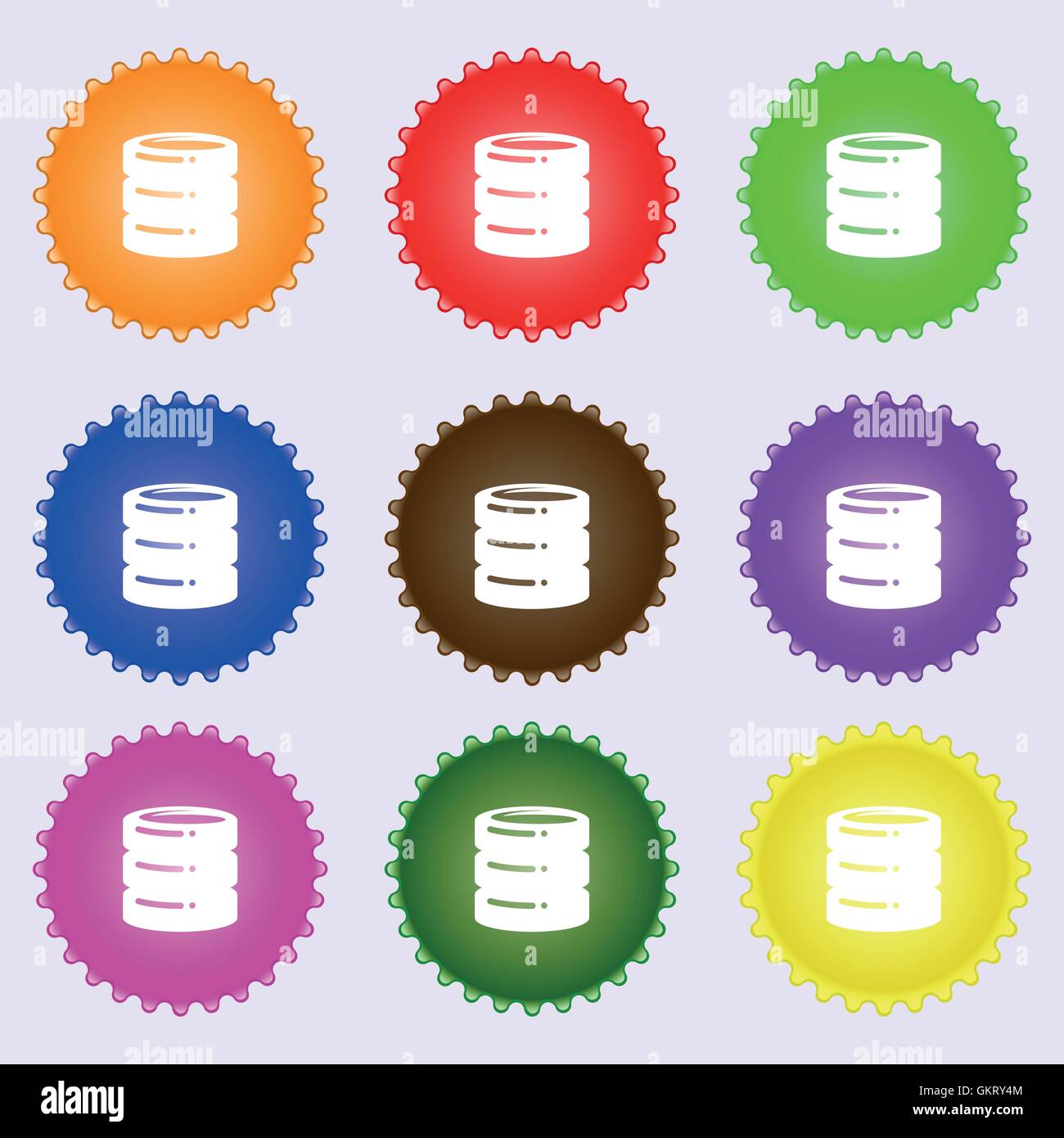hard disk icon sign. A set of nine different colored labels. Vector ...