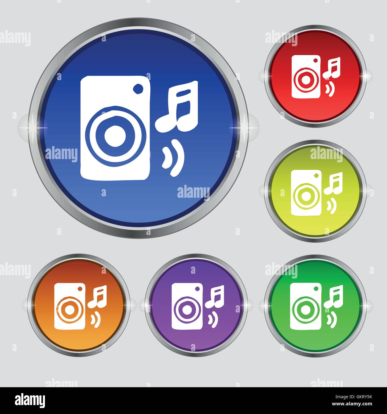 music column, disco, music, melody, speaker icon sign. Round symbol on ...