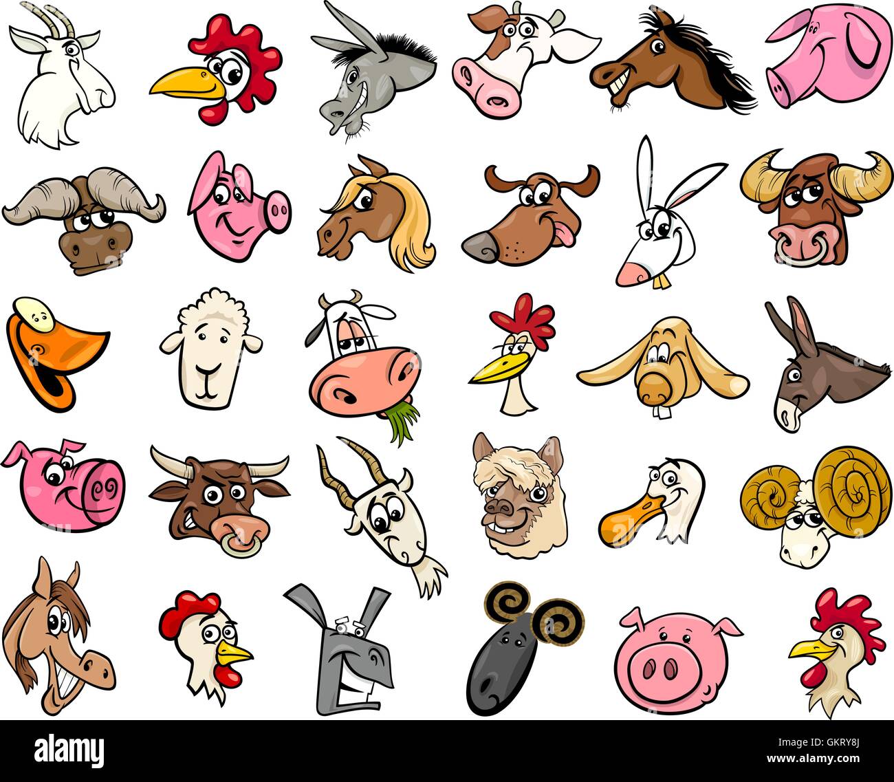 farm animals cartoon heads big set Stock Vector Image & Art - Alamy
