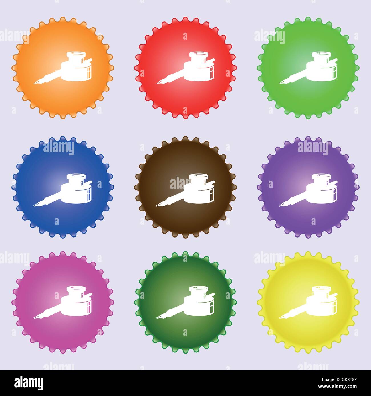 pen and ink icon sign. A set of nine different colored labels. Vector ...