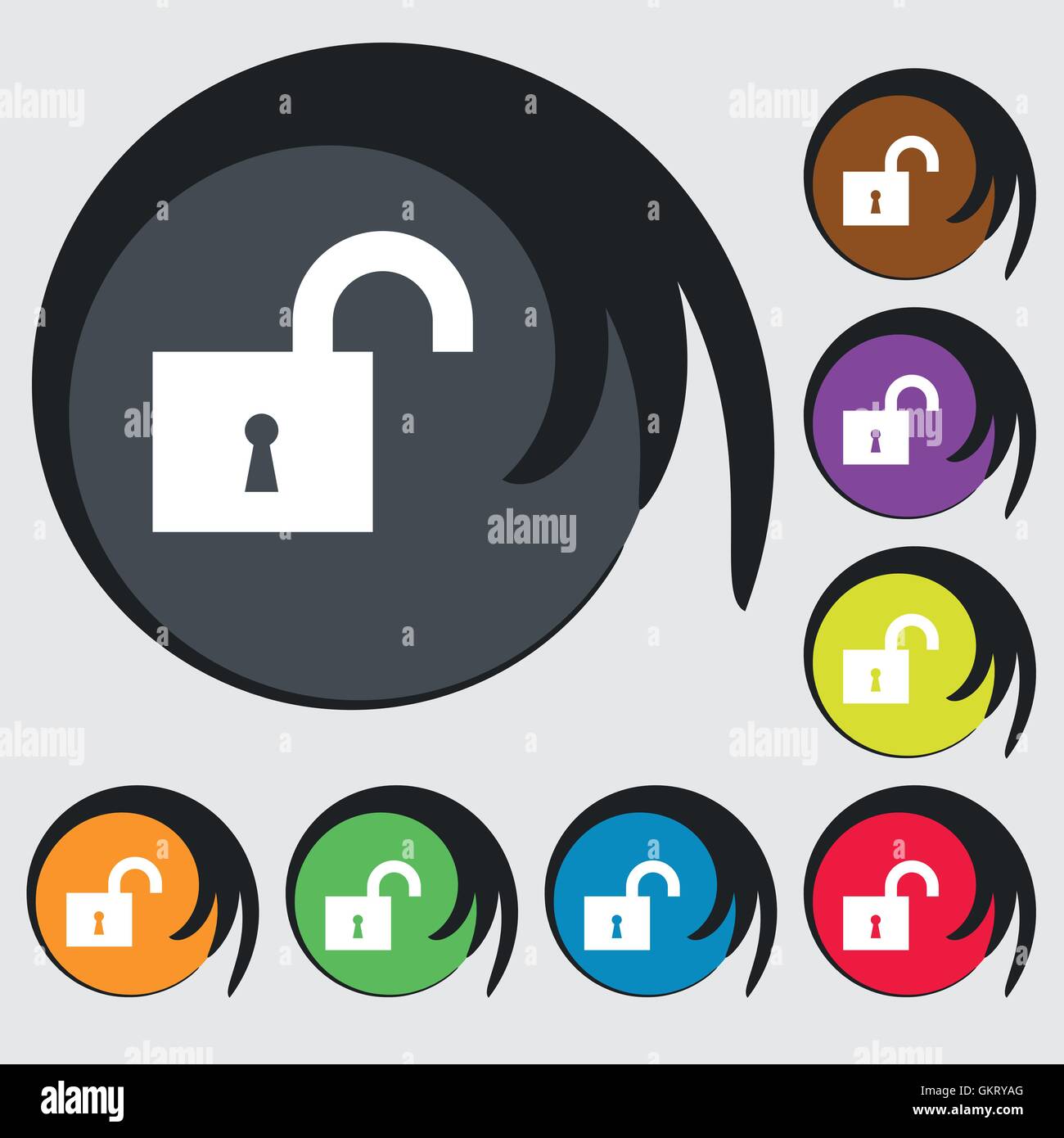 open lock icon sign. Symbol on eight colored buttons. Vector Stock ...