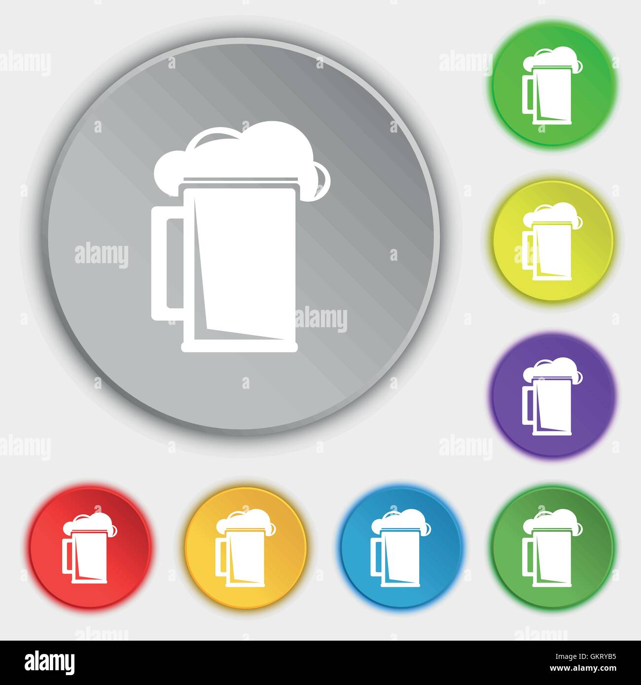 glass of beer icon sign. Symbol on five flat buttons. Vector Stock ...