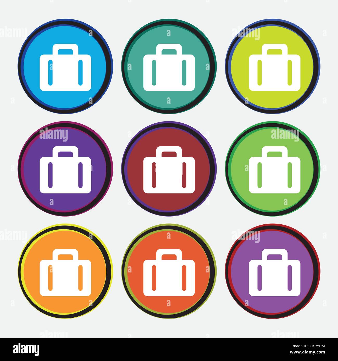 suitcase icon sign. Nine multi colored round buttons. Vector Stock ...