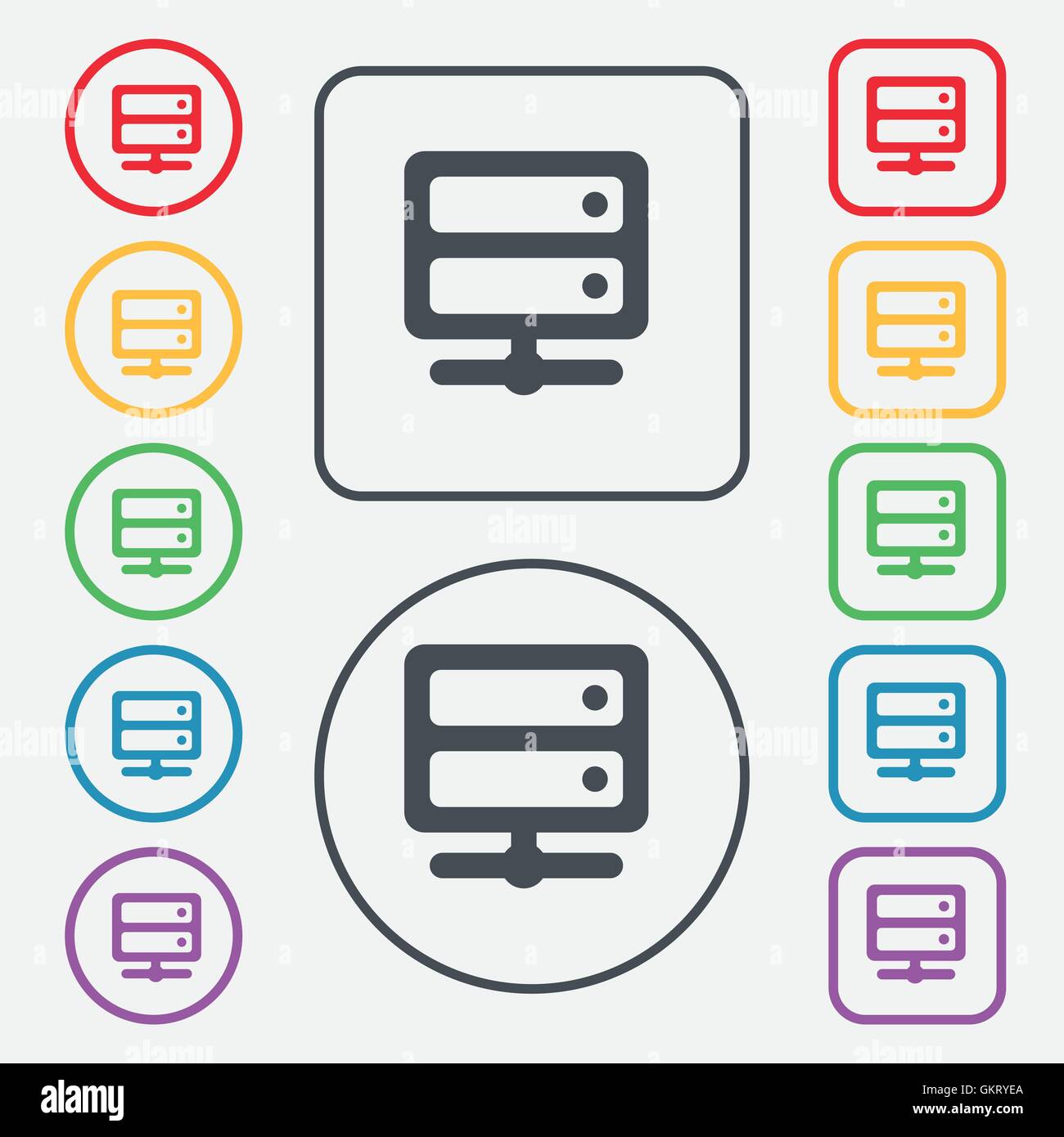 Server icon sign. symbol on the Round and square buttons with frame ...