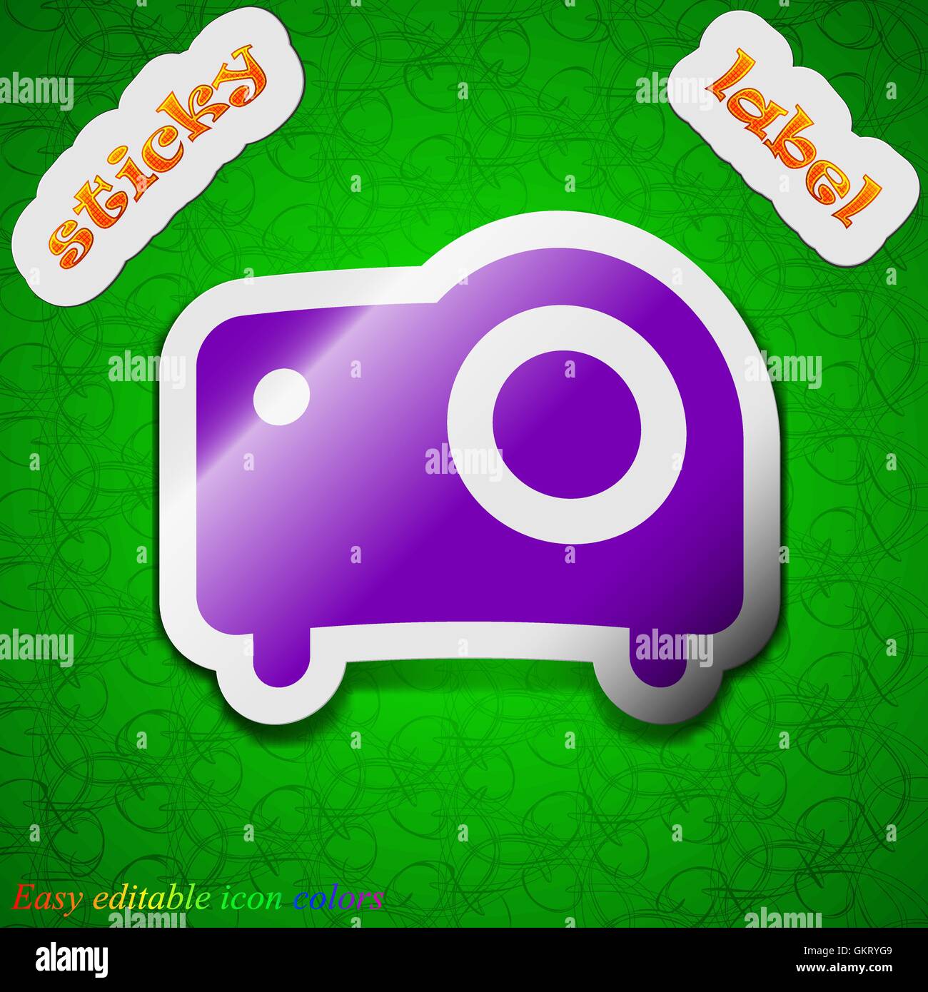 projector icon sign. Symbol chic colored sticky label on green ...