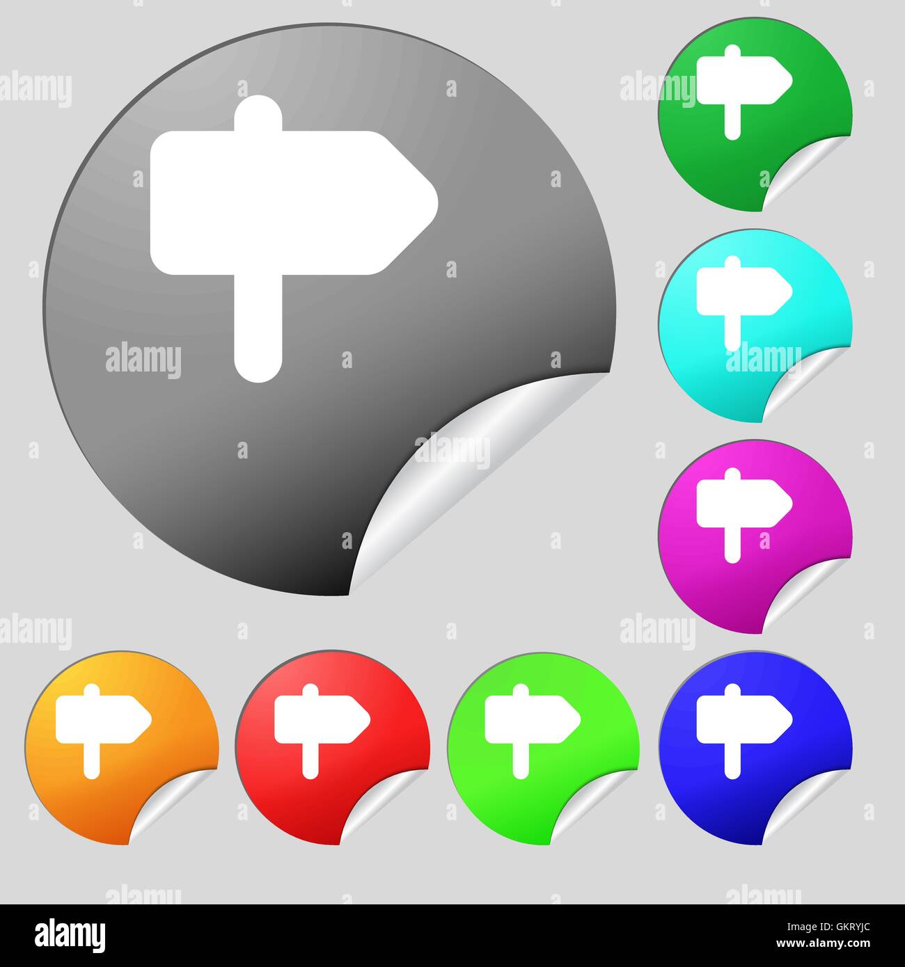 Information Road icon sign. Set of eight multi-colored round buttons ...