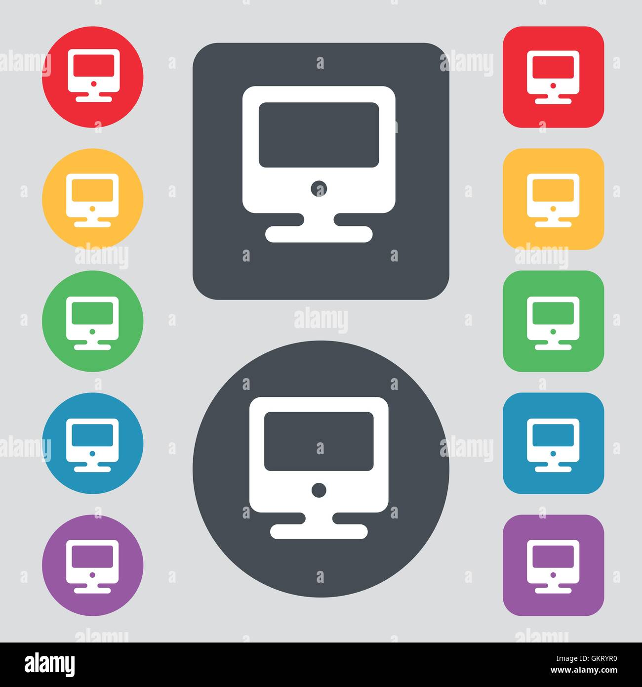 monitor icon sign. A set of 12 colored buttons. Flat design. Vector ...