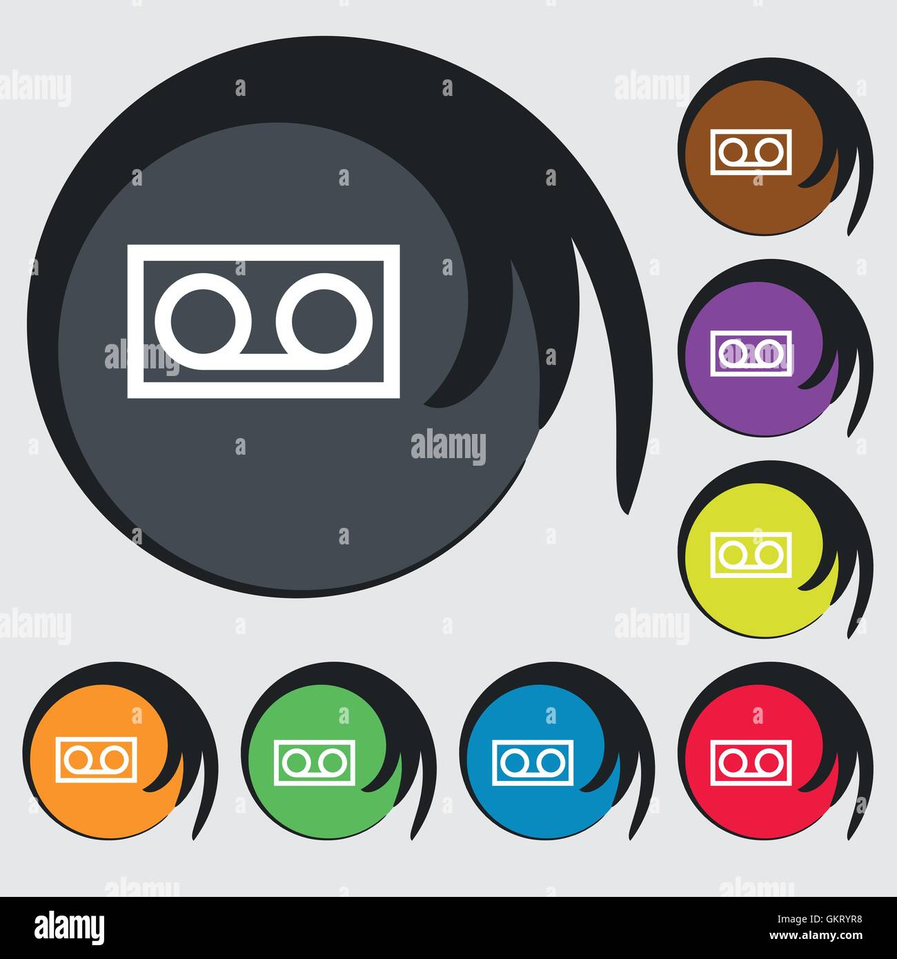 audio cassette icon sign. Symbol on eight colored buttons. Vector Stock ...