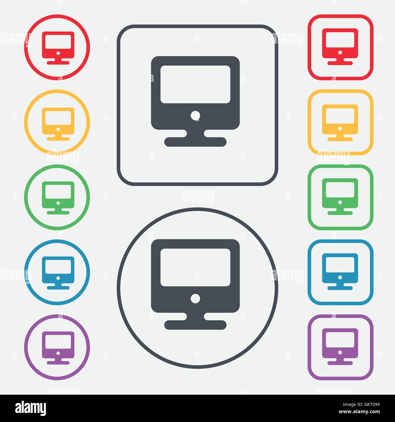 monitor icon sign. symbol on the Round and square buttons with frame ...