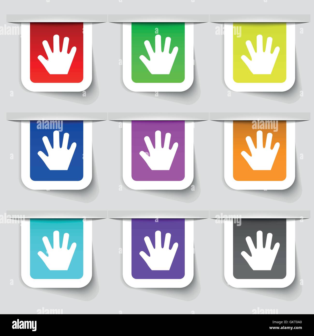 Hand icon sign. Set of multicolored modern labels for your design ...