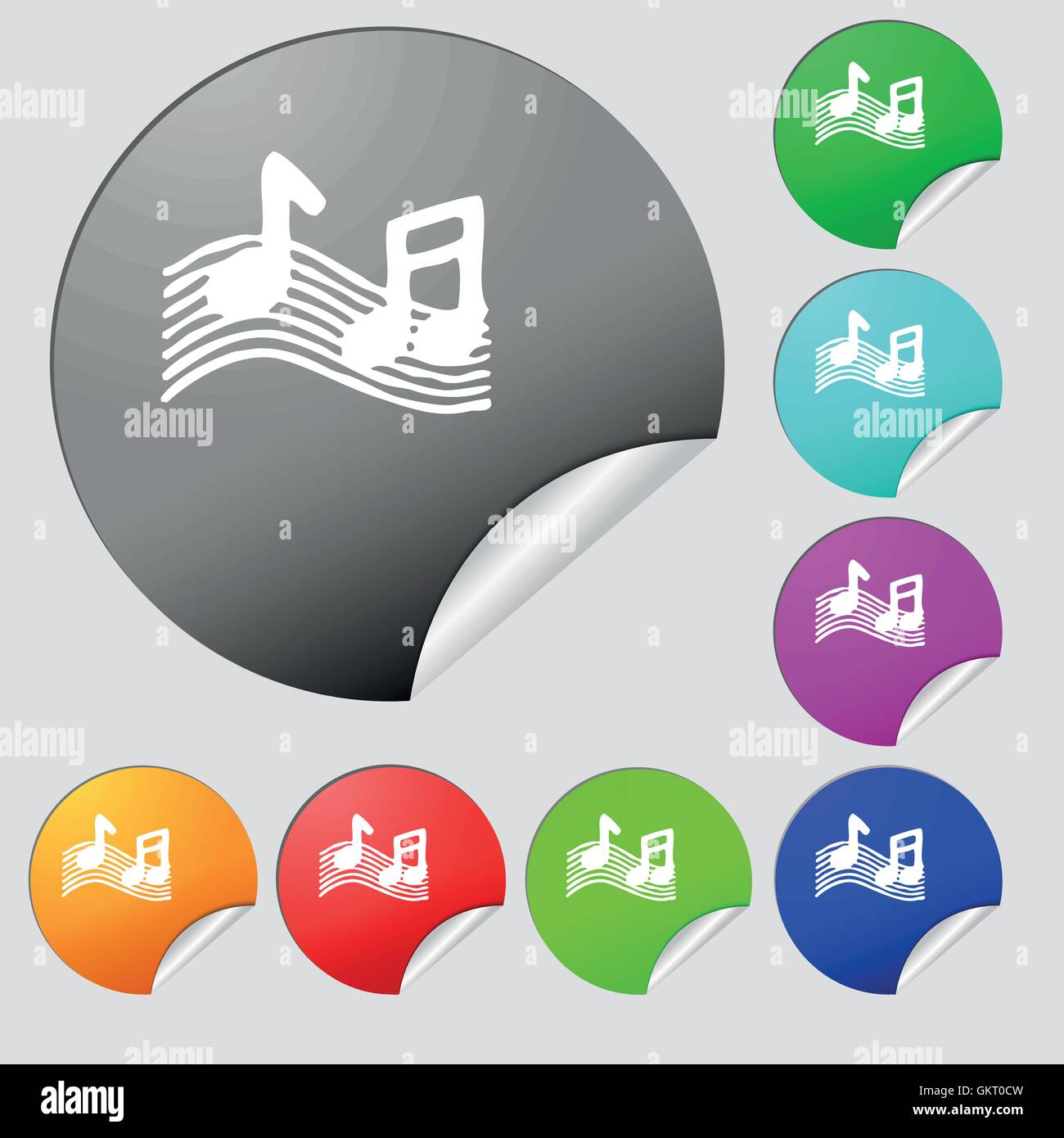 musical note, music, ringtone icon sign. Set of eight multi colored ...