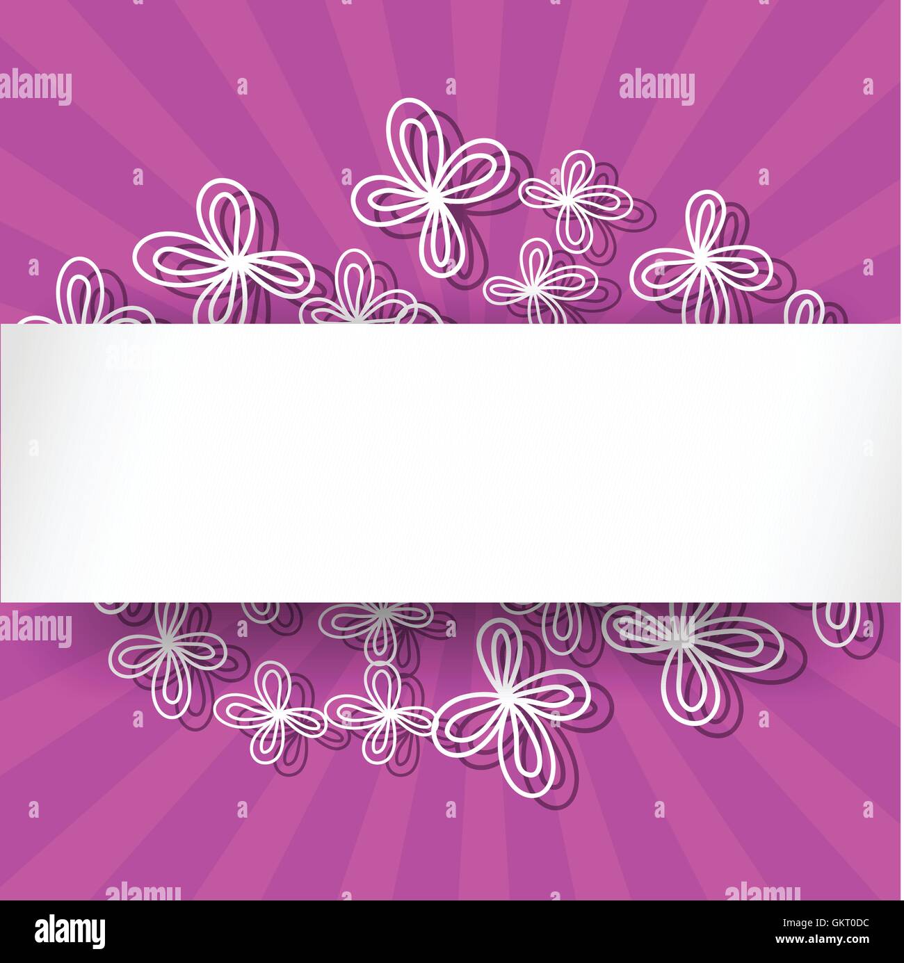Violet rays background with abstract white flowers and place for text ...