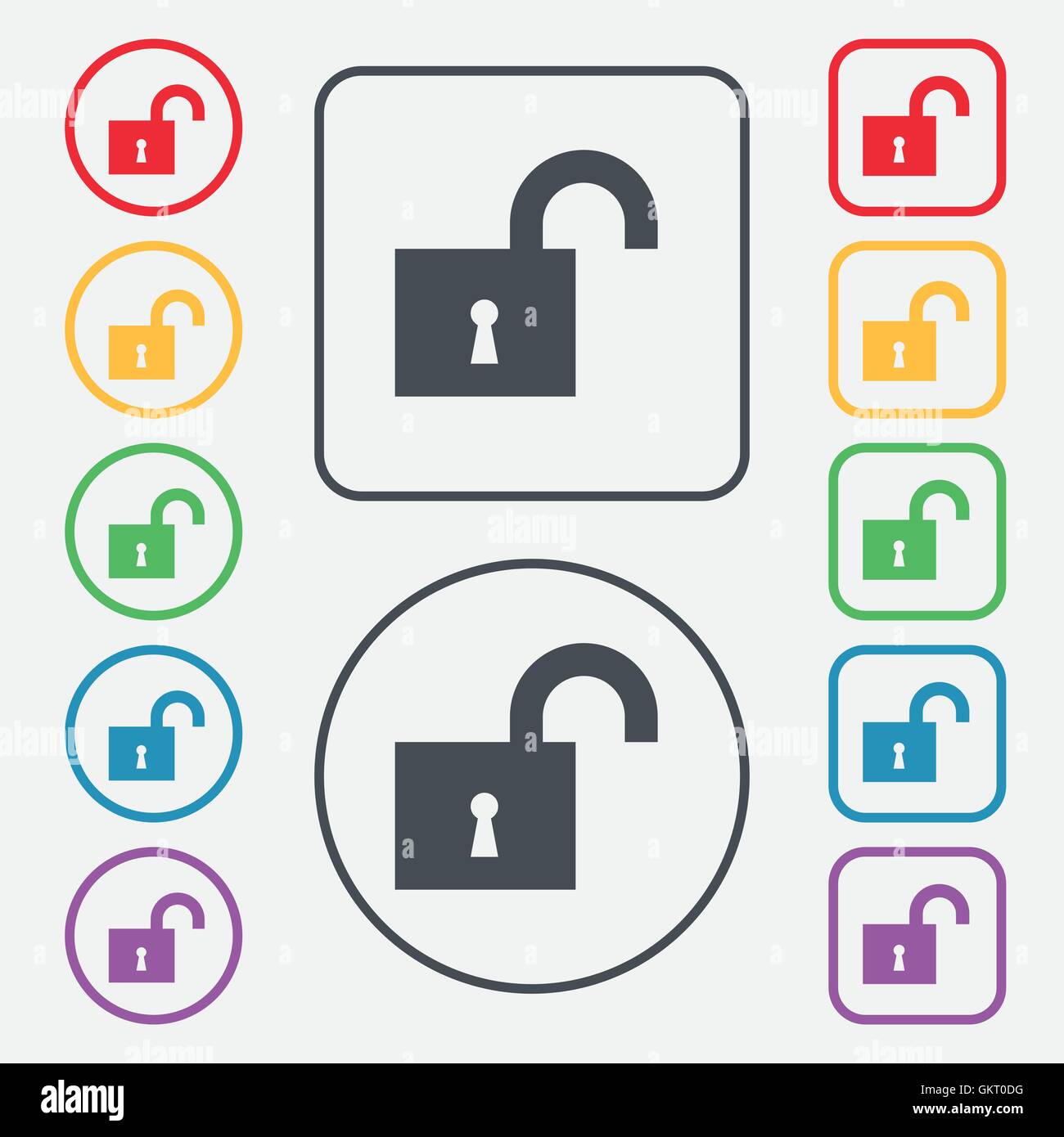 open lock icon sign. symbol on the Round and square buttons with frame. Vector Stock Vector ...