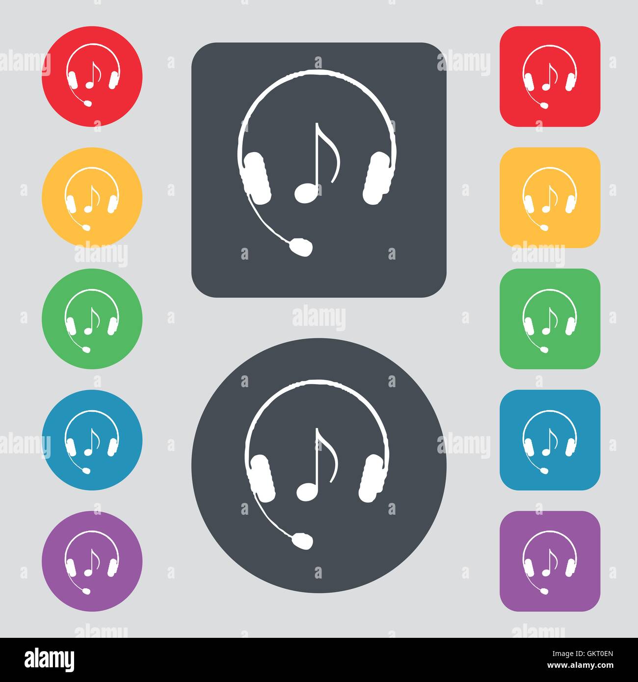 headsets icon sign. A set of 12 colored buttons. Flat design. Vector ...