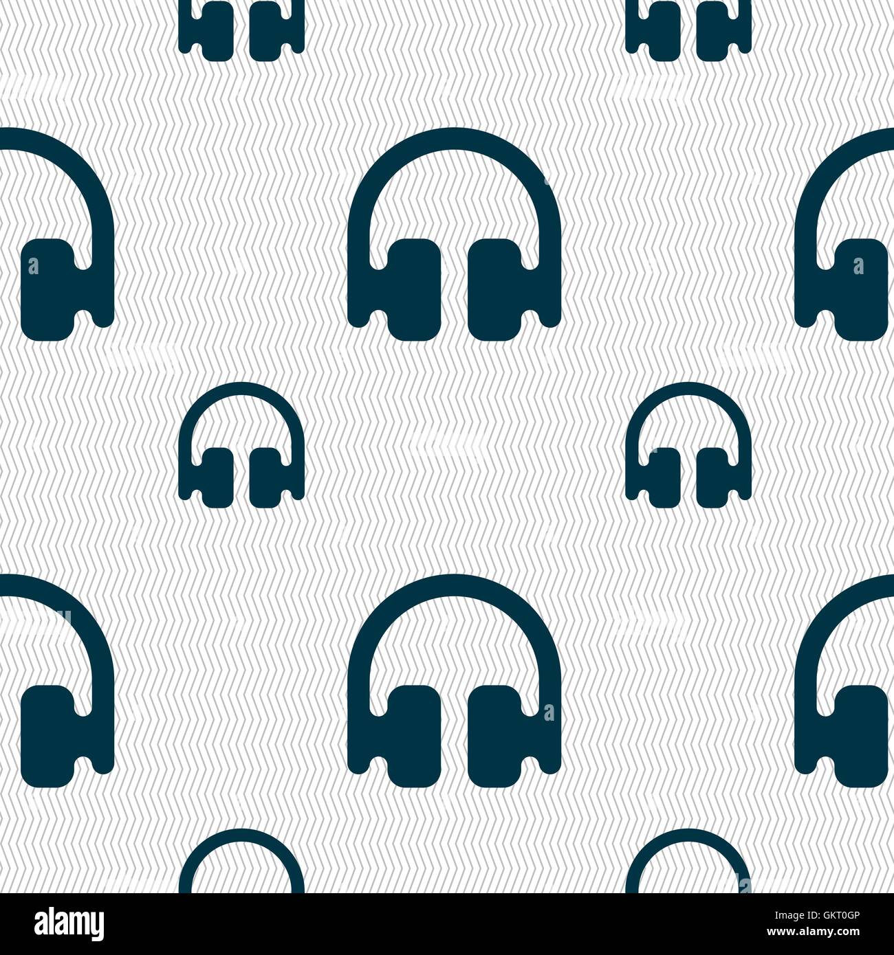 Headphones, Earphones icon sign. Seamless pattern with geometric ...