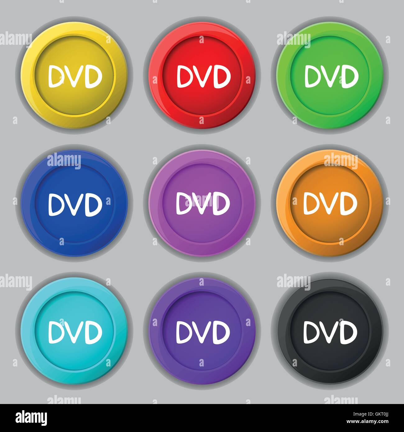 dvd icon sign. symbol on nine round colourful buttons. Vector Stock ...