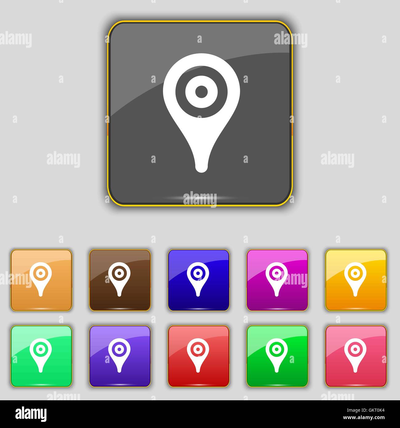 Map pointer, GPS location icon sign. Set with eleven colored buttons for your site. Vector Stock ...