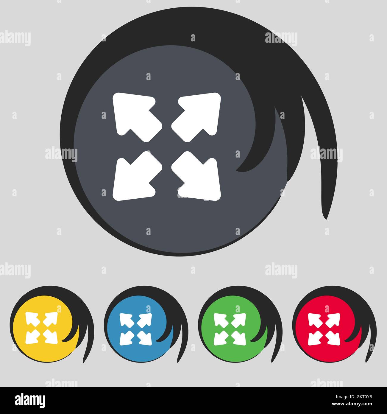 Deploying video, screen size icon sign. Symbol on five colored buttons ...