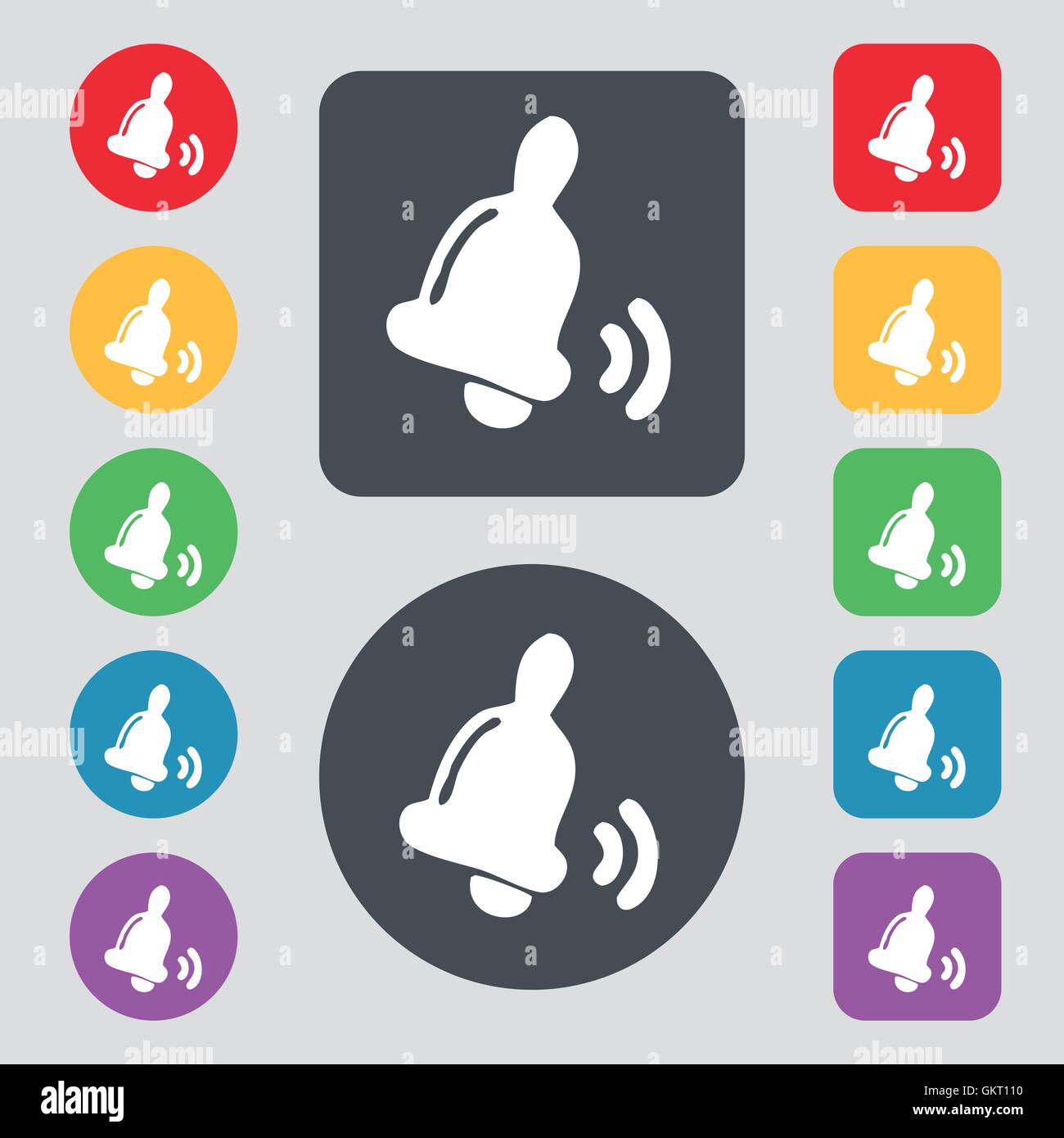 Bell icon sign. A set of 12 colored buttons. Flat design. Vector Stock ...