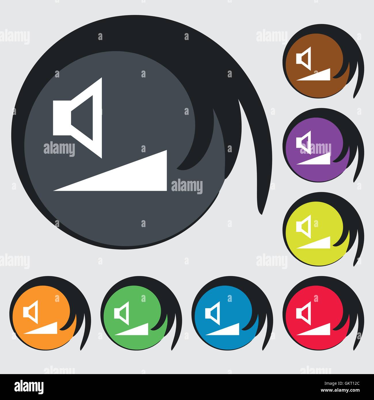 volume, sound icon sign. Symbol on eight colored buttons. Vector Stock ...