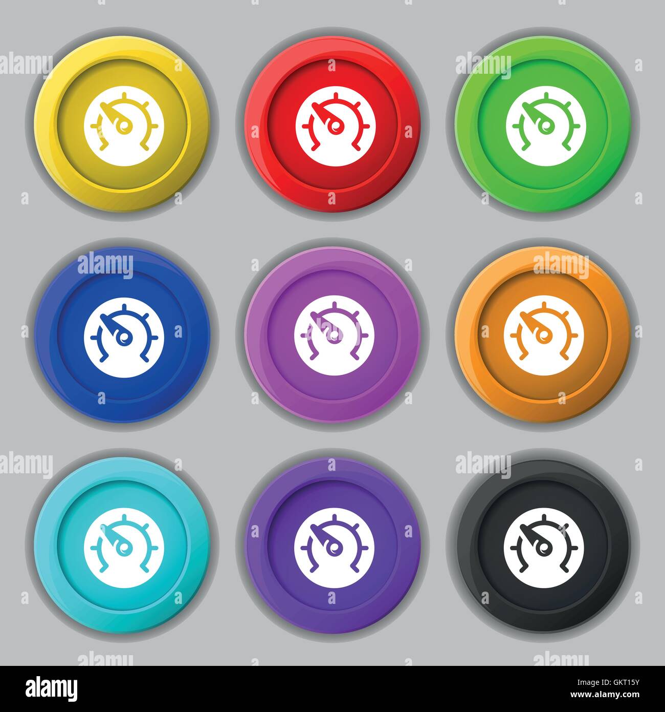 speed, speedometer icon sign. symbol on nine round colourful buttons ...