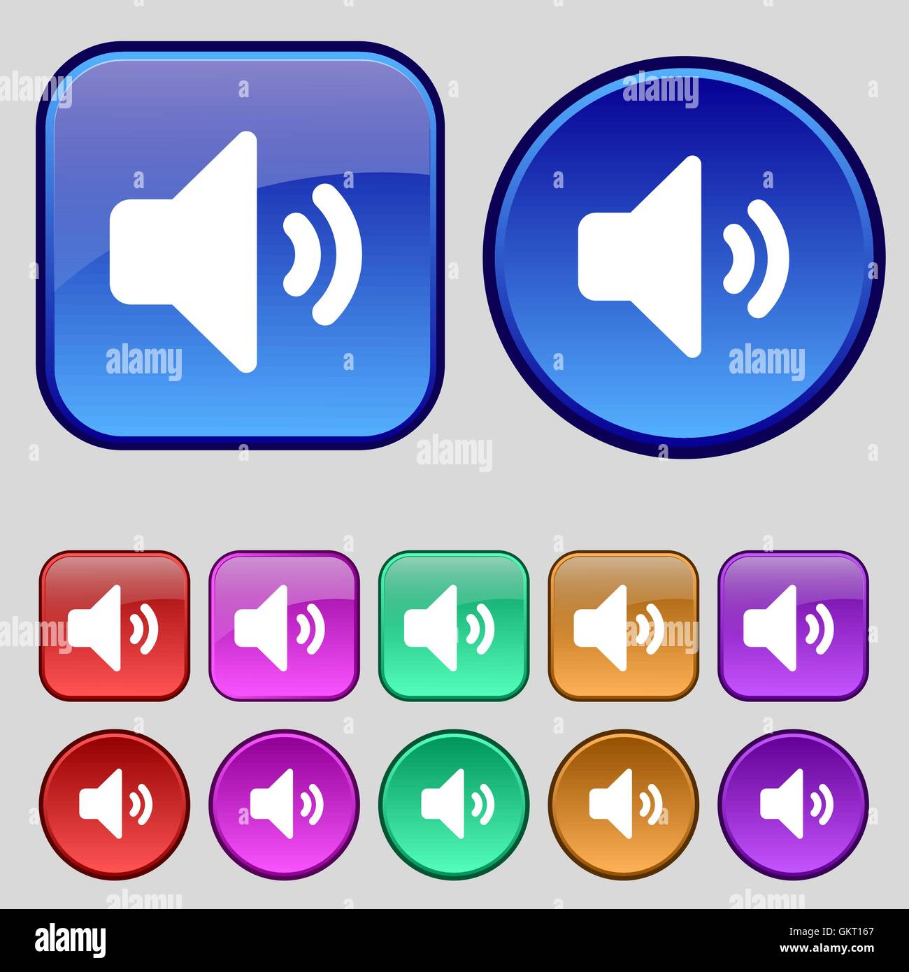 Speaker volume, Sound icon sign. A set of twelve vintage buttons for ...