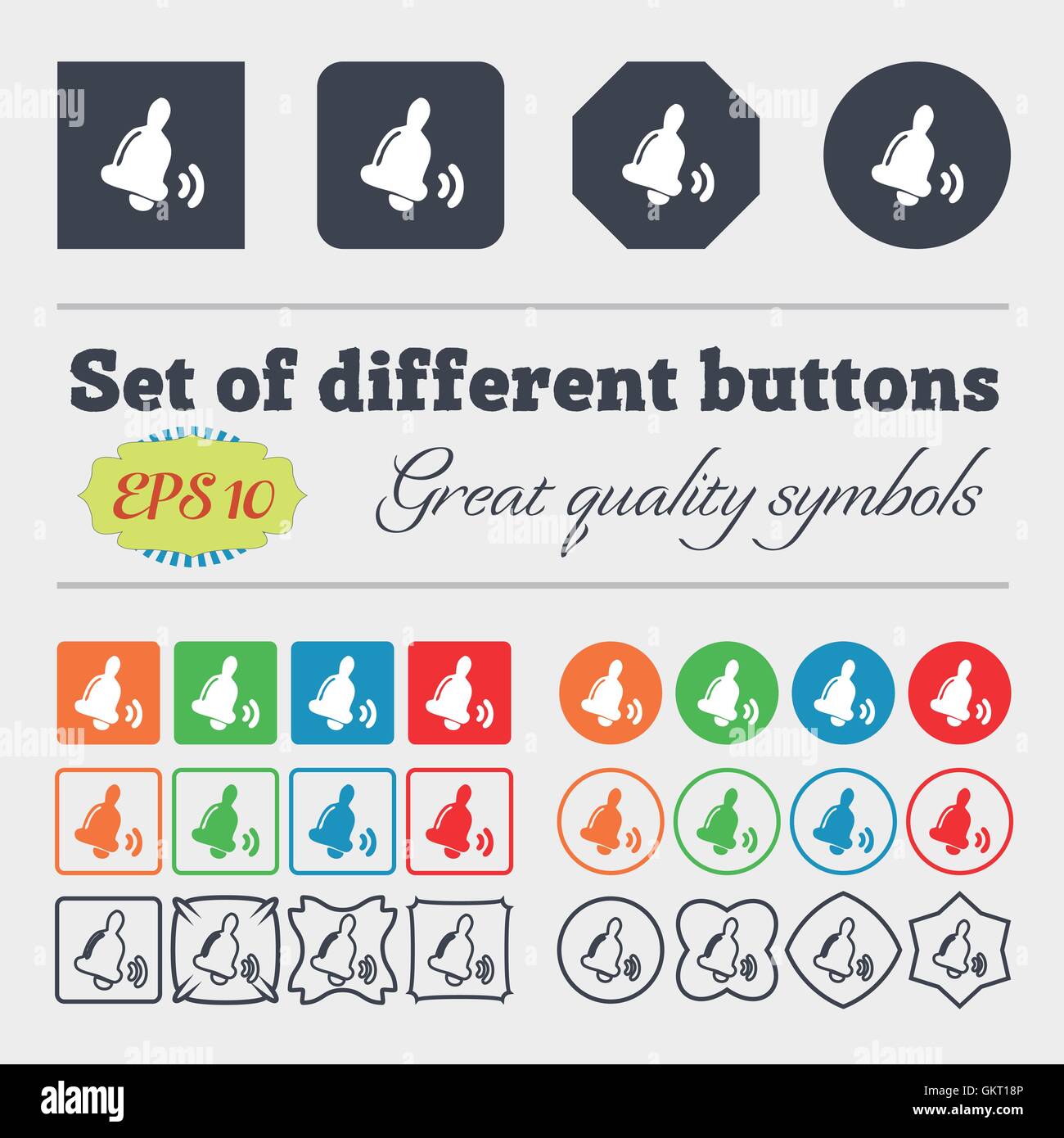 Bell icon sign. Big set of colorful, diverse, high-quality buttons ...
