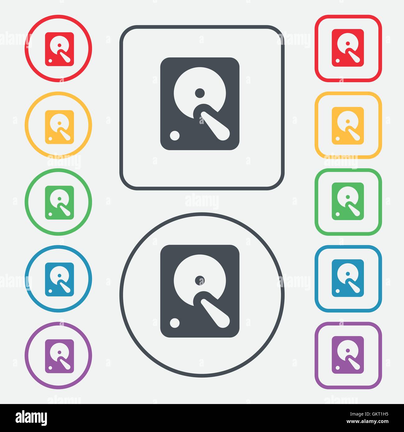 hard disk icon sign. symbol on the Round and square buttons with frame ...