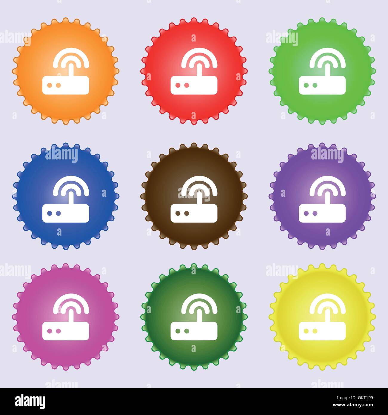 Wi fi router icon sign. A set of nine different colored labels. Vector ...