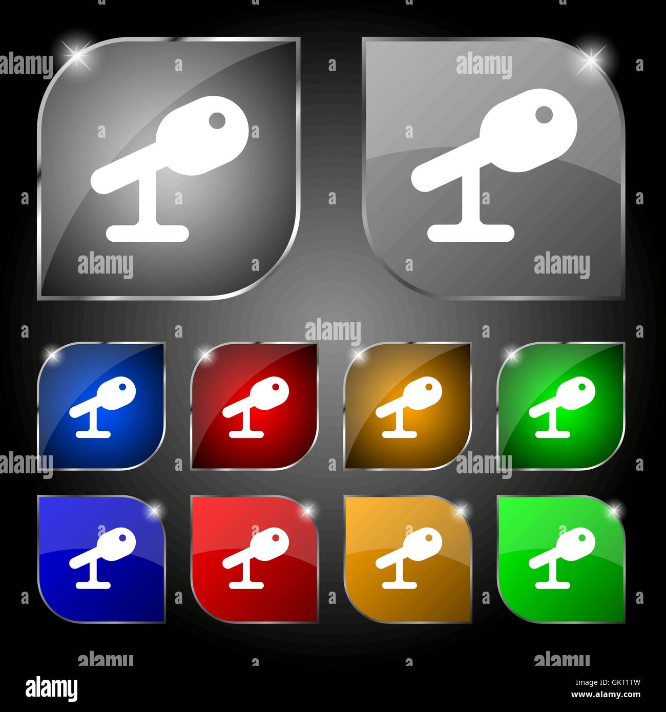 Microphone, Speaker icon sign. Set of ten colorful buttons with glare ...