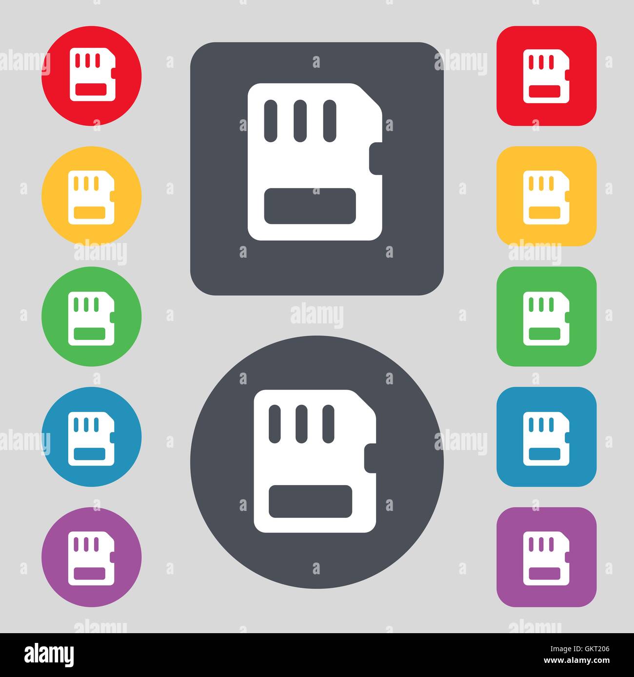 compact memory card icon sign. A set of 12 colored buttons. Flat design ...