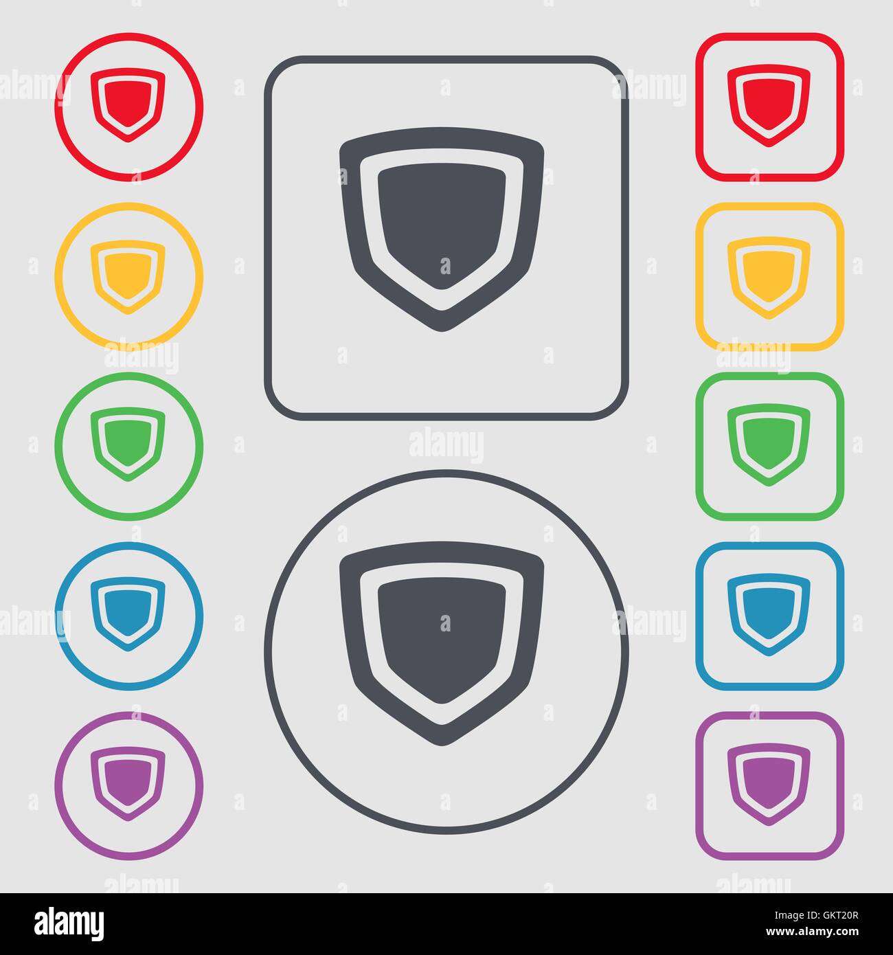 shield icon sign. symbol on the Round and square buttons with frame ...