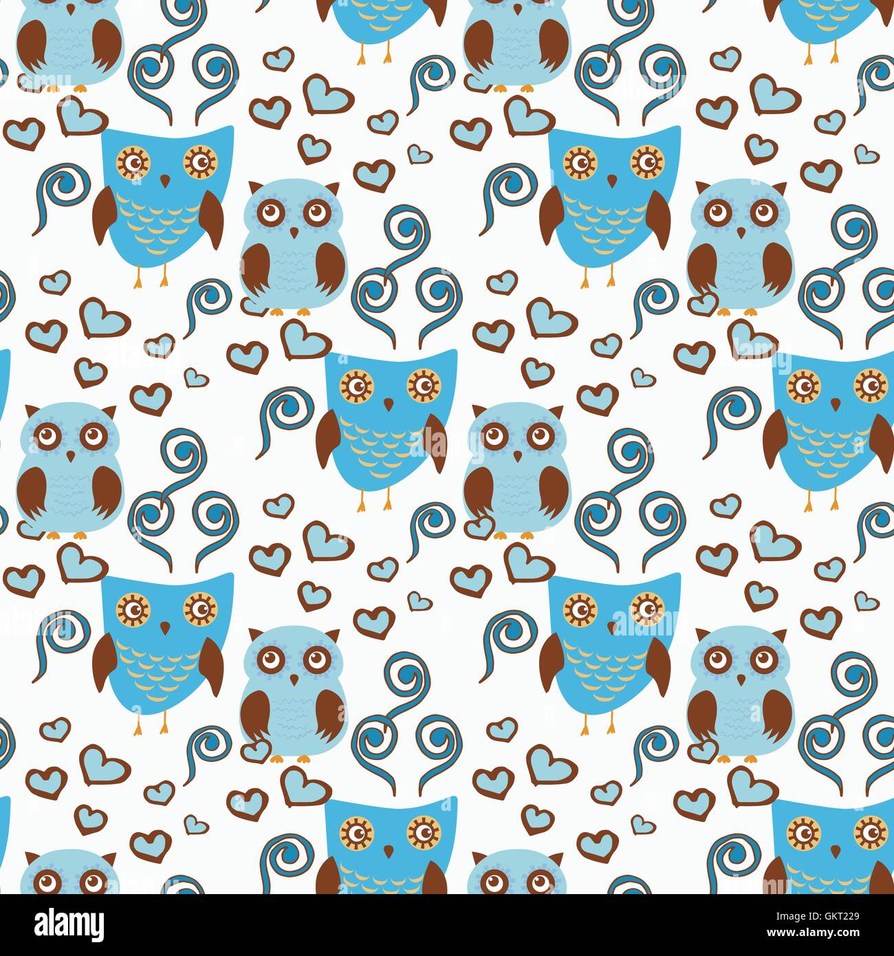 Cute seamless pattern with owls couple. Blue and brown owls. Vector ...