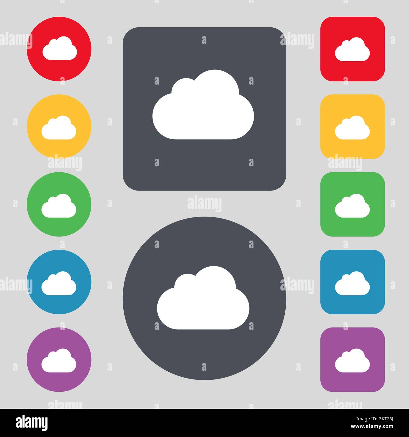 cloud icon sign. A set of 12 colored buttons. Flat design. Vector Stock ...