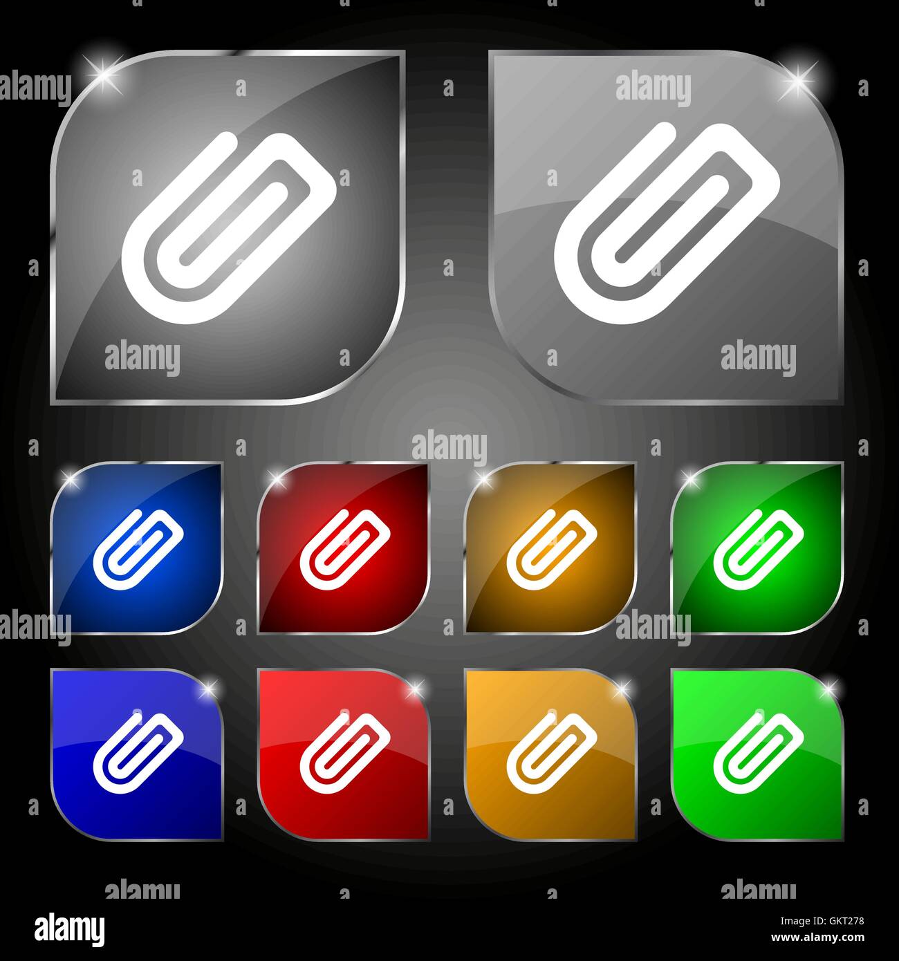 Paper Clip icon sign. Set of ten colorful buttons with glare. Vector ...