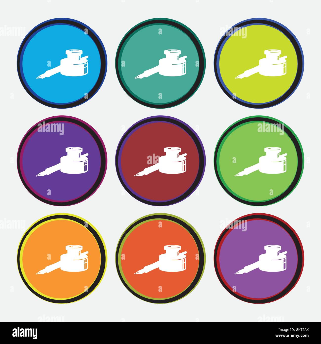 pen and ink icon sign. Nine multi colored round buttons. Vector Stock ...