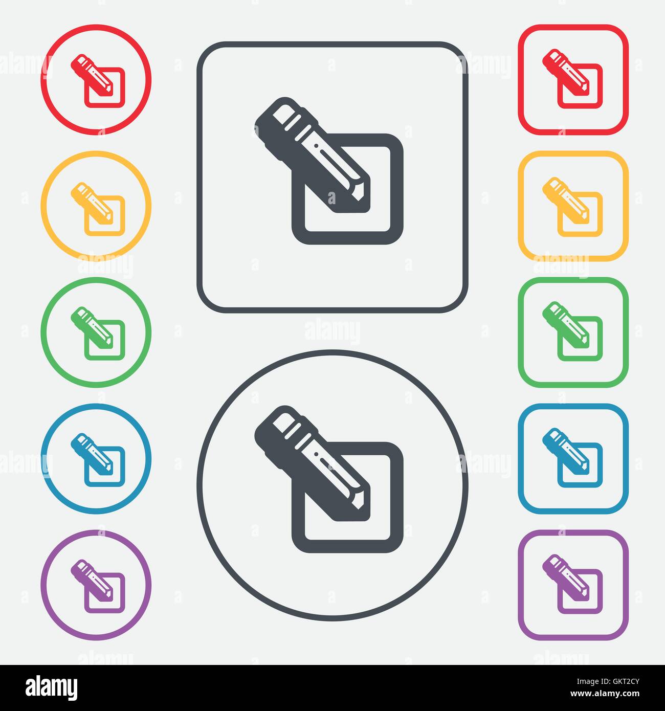 pencil icon sign. symbol on the Round and square buttons with frame ...