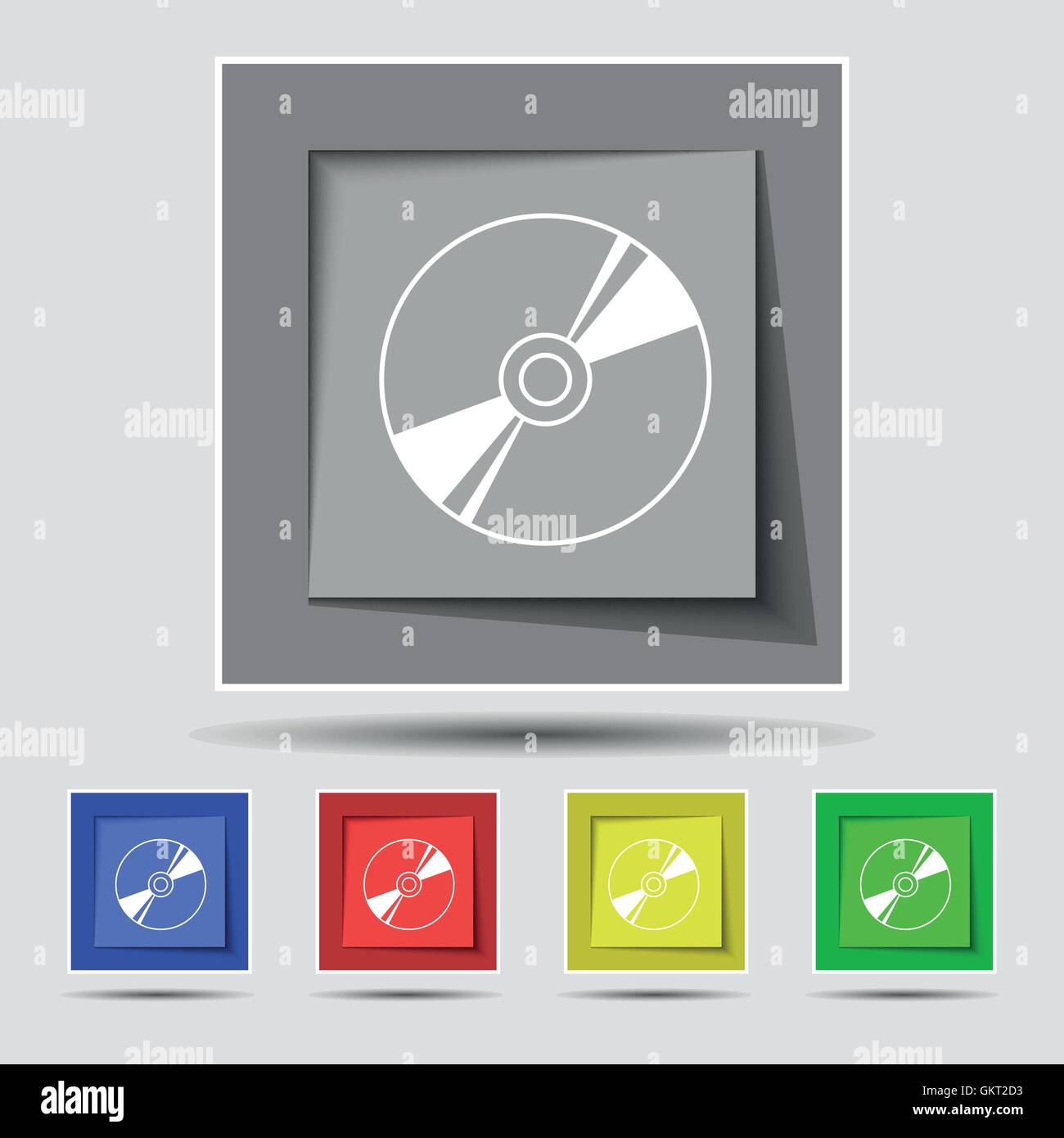 Cd, DVD, compact disk, blue ray icon sign on original five colored ...