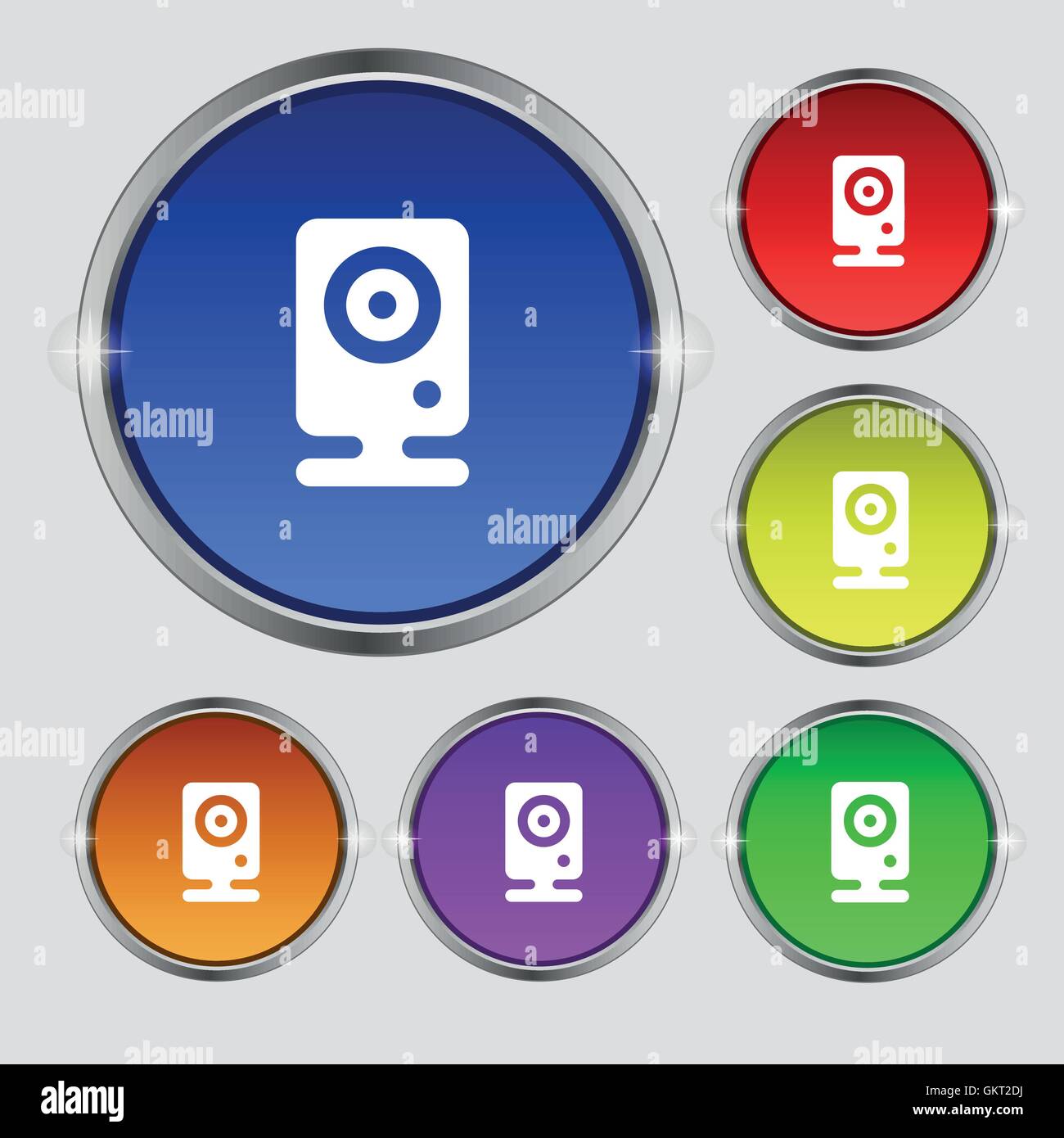Web cam icon sign. Round symbol on bright colourful buttons. Vector ...