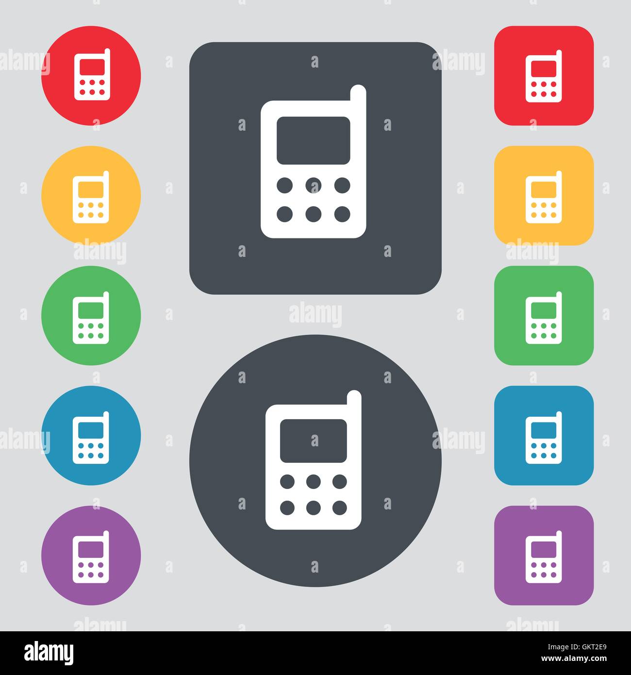mobile phone icon sign. A set of 12 colored buttons. Flat design ...