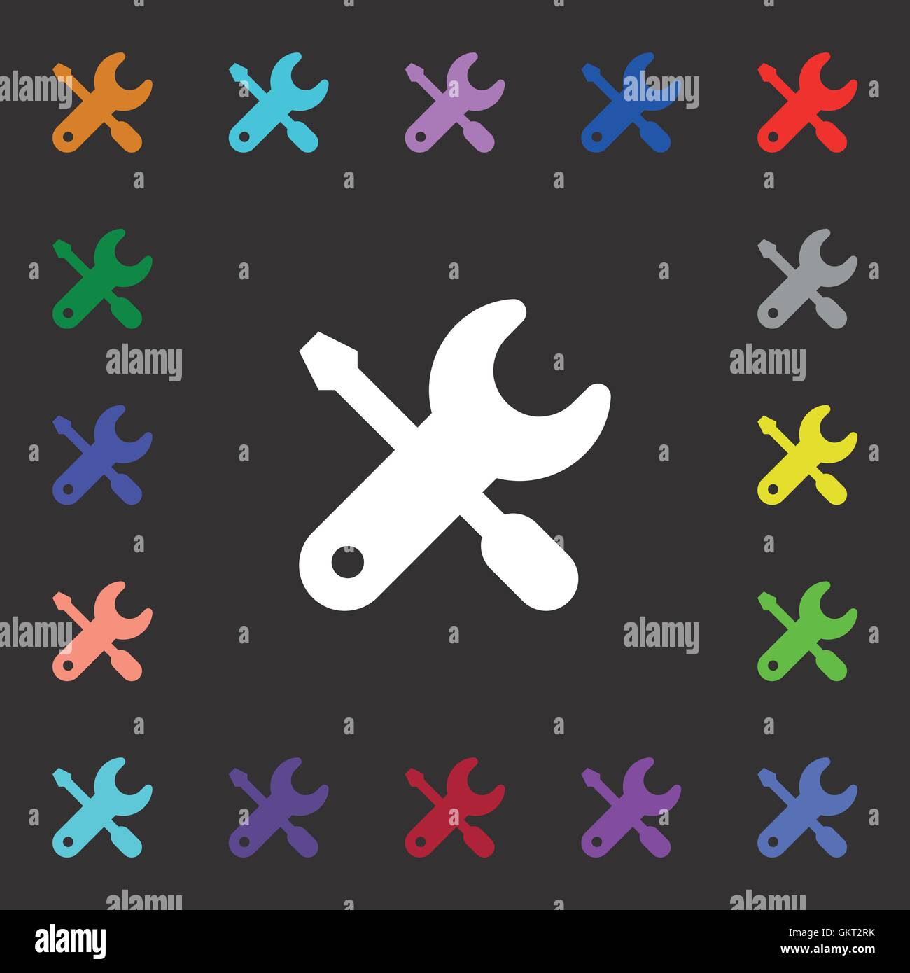 screwdriver, key, settings icon sign. Lots of colorful symbols for your ...