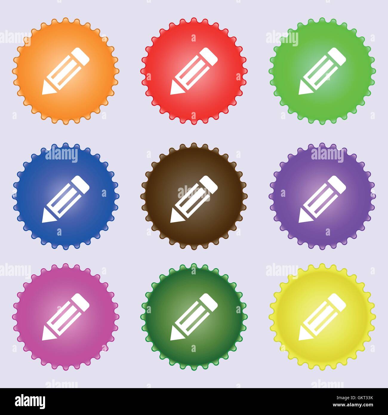 pencil icon sign. A set of nine different colored labels. Vector Stock ...